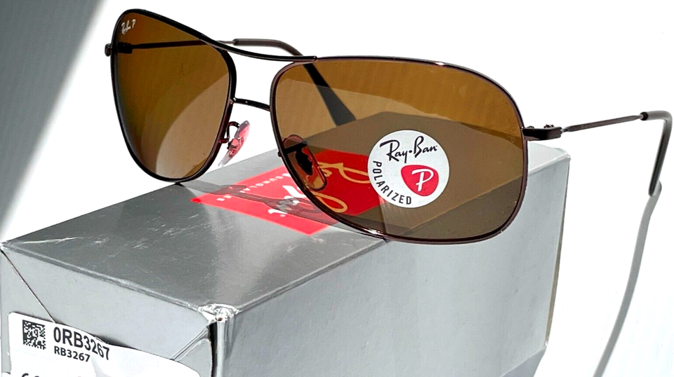 NEW RAY BAN Bronze 64mm Aviator POLARIZED Brown lens Sunglass RB3267 | eBay