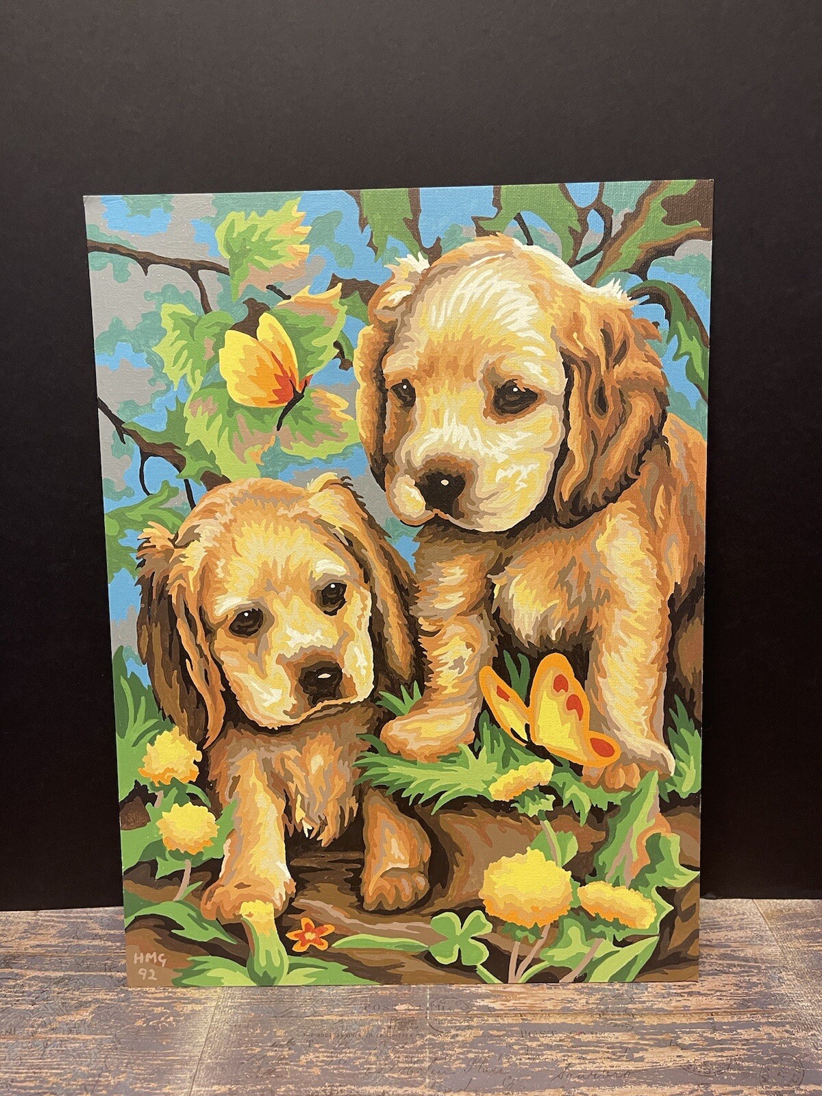 Vintage PAINT BY NUMBER Painting Cocker Spaniel Puppy Picture 16”x12 ...