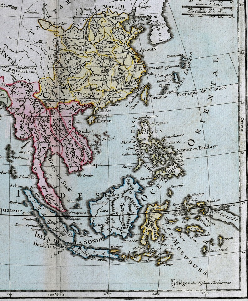 1766 Brion Map Asia India China Thailand Vietnam Singapore Malaysia ...