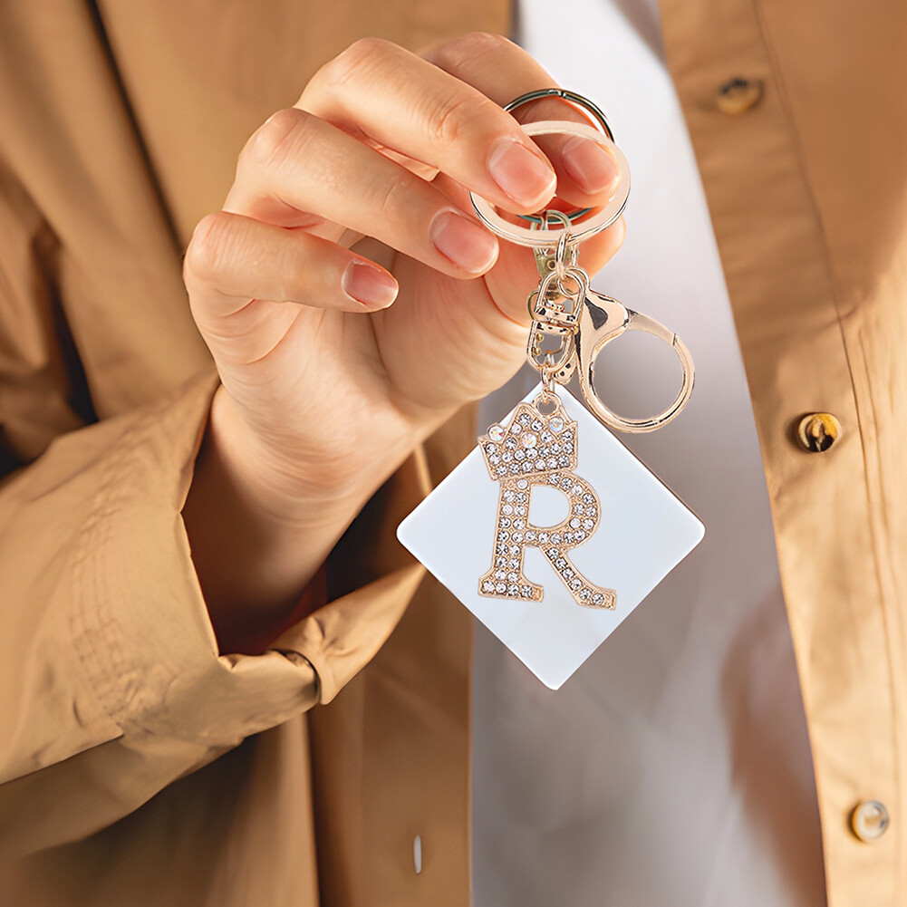 Rhinestone Studded Alphabet R Keychain with Crown for Gifts Purse ...
