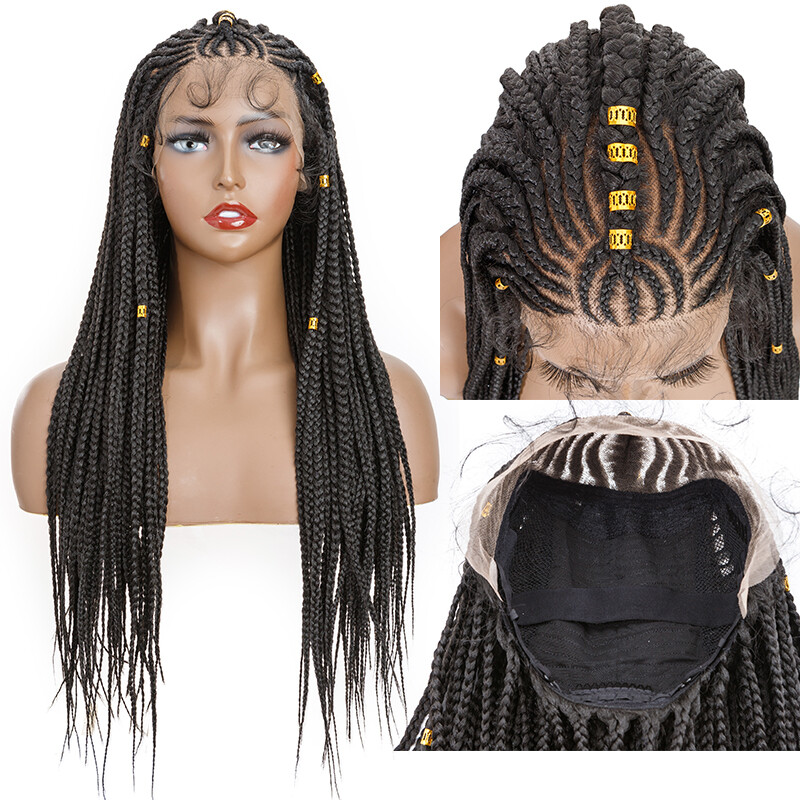 African Braided Lace Front Wigs As Human Hair Highlights Synthetic Full ...
