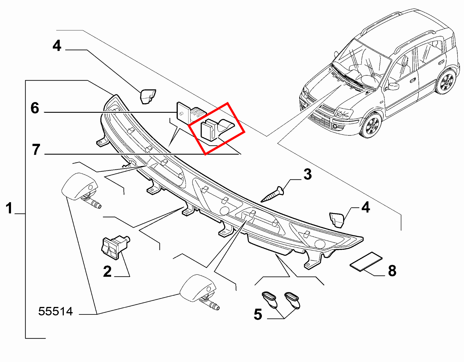 KIT 5 MOLLETTE FISSAGGIO PRESE ARIA PARABREZZA ORIGINALE FIAT PANDA 169 ...