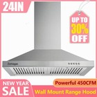 24 in Kitchen Range Hood 450 CFM Wall Mounted Cook Fan LED 3-Speed Fan ...