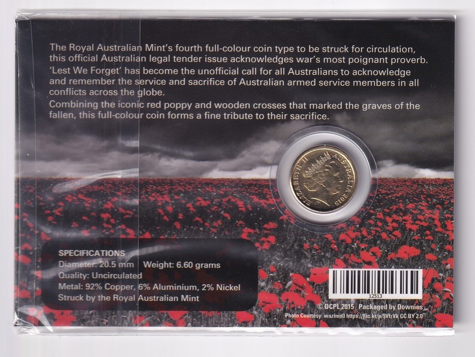 AUSTRALIAN: 2015 $2 LEST WE FORGET ANZAC RED COIN ON CARD #HM514 | eBay