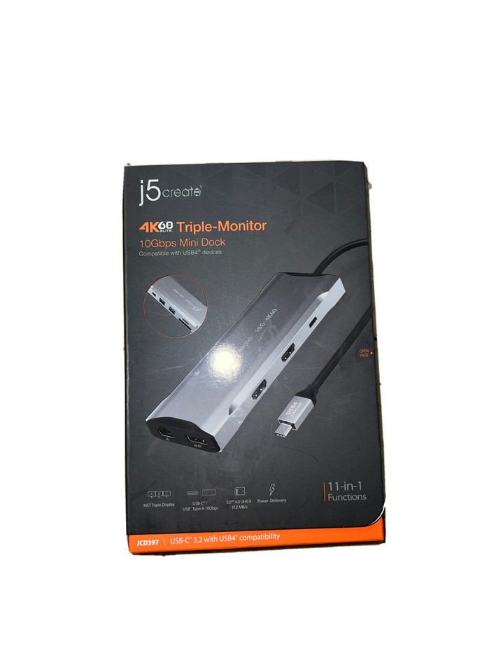 New j5 create 4K 60 Elite USB-C Triple-Monitor Mini-Dock, Space Gray ...