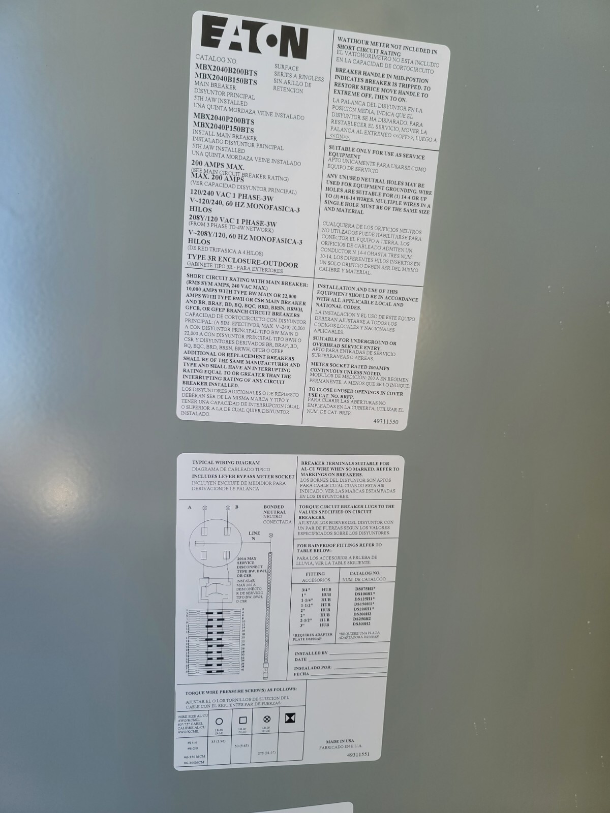 200 amp Meter Panel Combo ALL IN ONE, 20 / 40 Circuit LEVER BYPASS ...