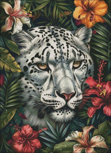 Snow Leopards Face Flowers - Counted Cross Stitch Kits Needlework ...