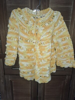 Handmade Crocheted Baby/Doll Jacket Yellow And White | eBay