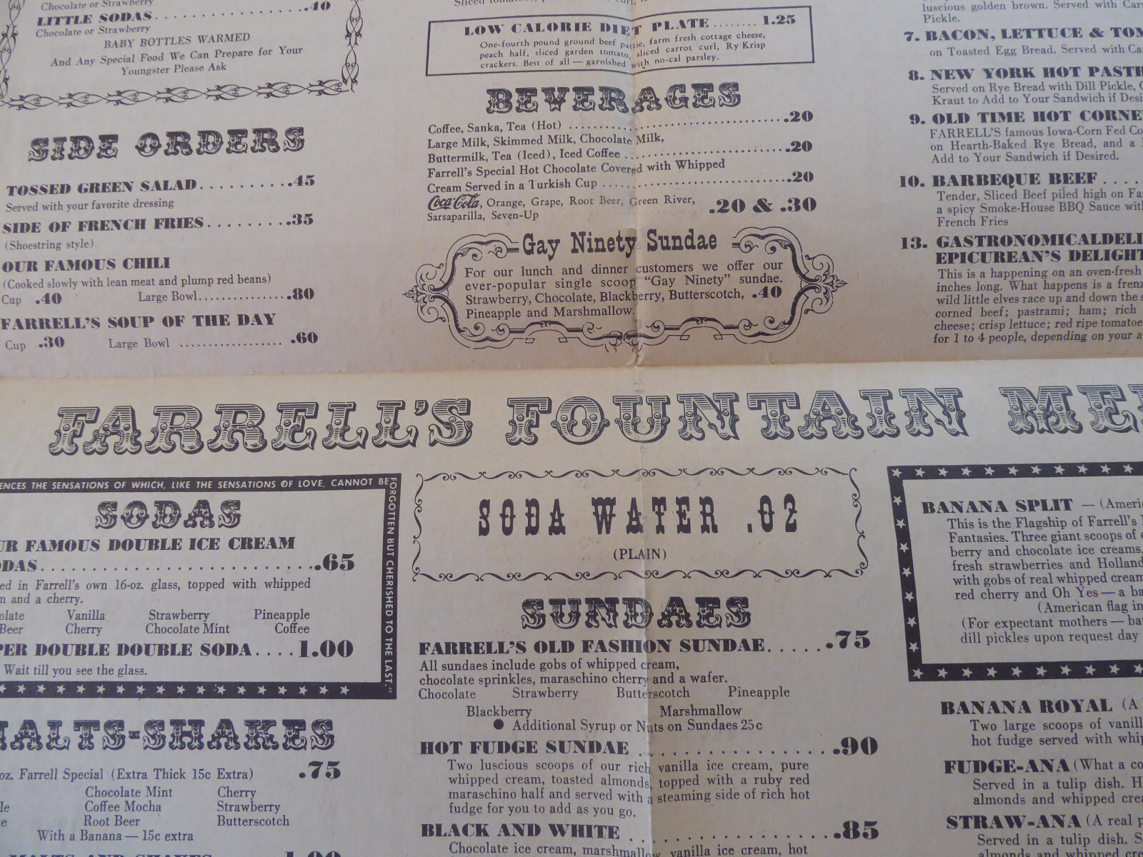1966 vintage Farrell's Ice Cream Parlour Restaurant poster sheet menu ...