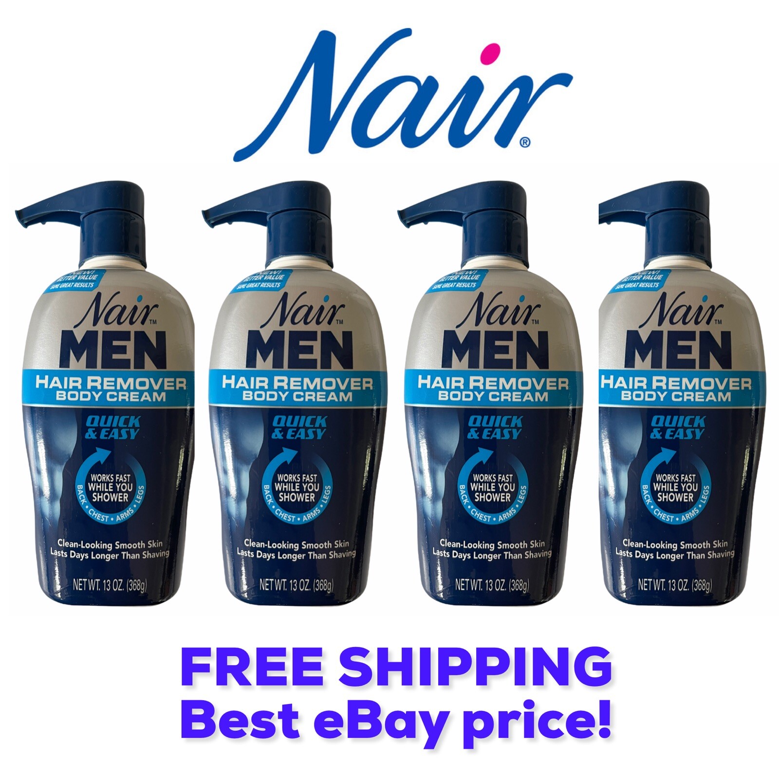 4 Pack Nair Men Hair Removal Body Cream 13 oz 368 g Back Chest Arms ...