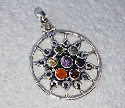 Multi gemstone round pendant | eBay