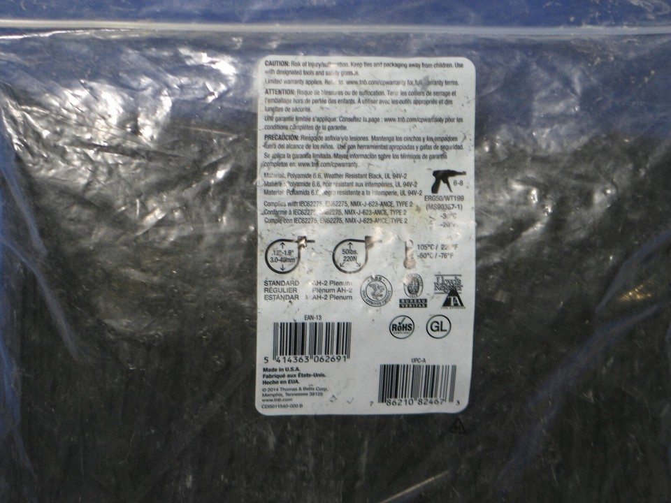 THOMAS & BETTS TY-RAP TY25MX BLACK WEATHER RESISTANT NYLON 1000 CABLE ...