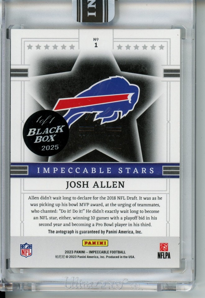 2023 Panini Impeccable Josh Allen #1 Impeccable Stars 2025 Black Box 1/ ...