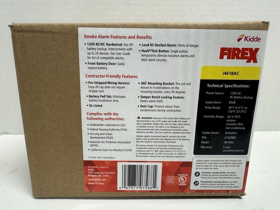 4 PACK KIDDE i4618AC Firex Hardwired Smoke Detector W/ Battery Backup ...