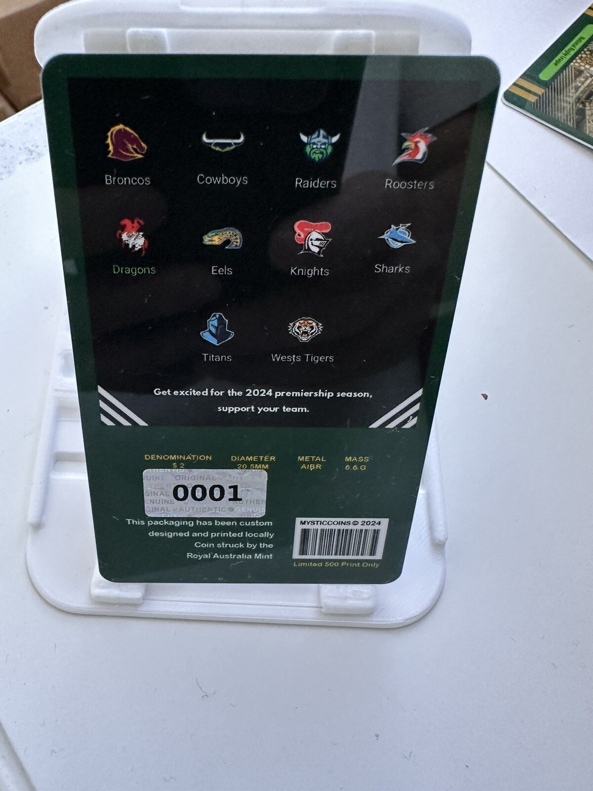 1 X 2024 NRL Premiership $2 Coloured Coin In Keepsake Plastic Cards ...