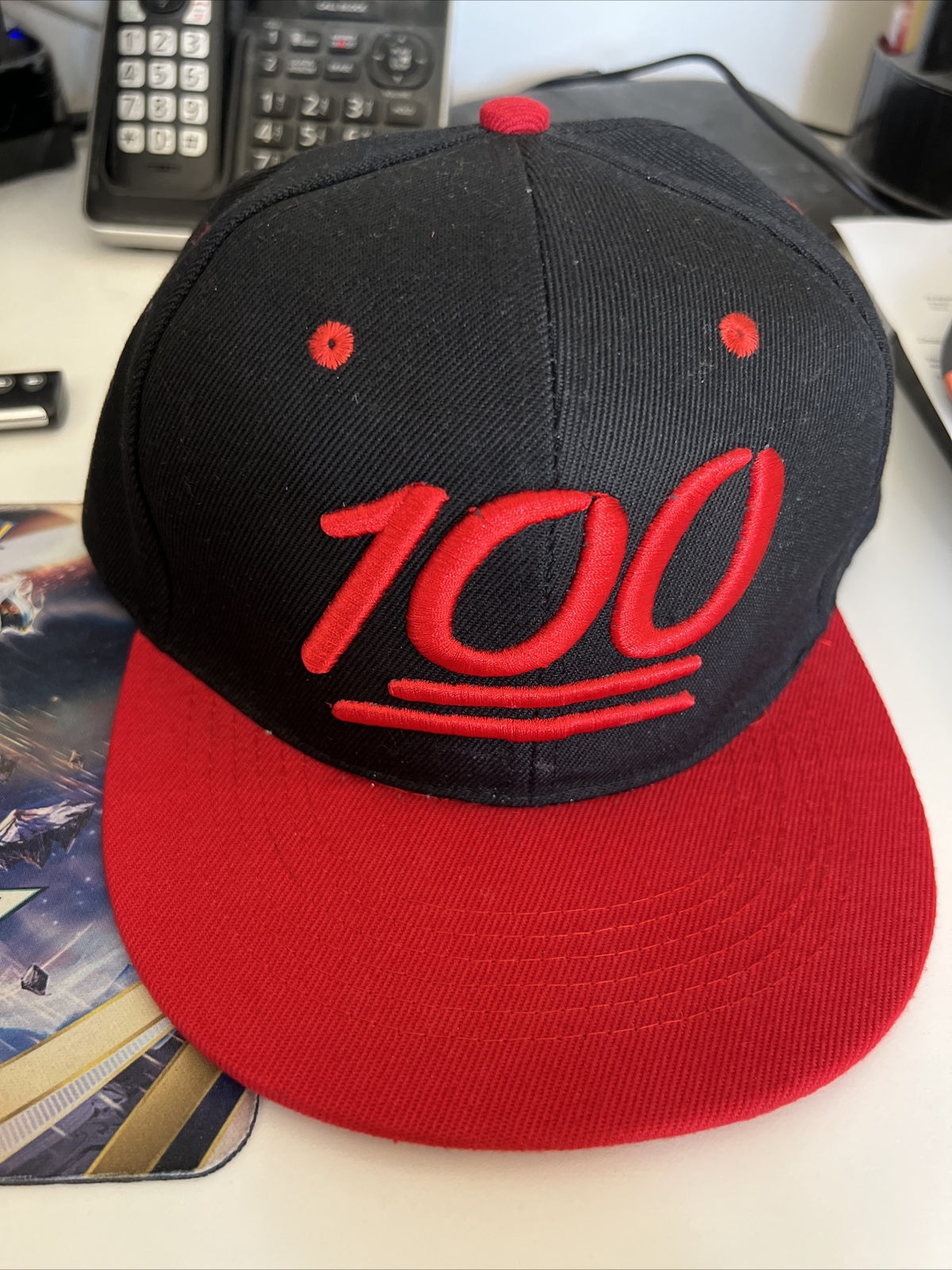 100 Emoji Baseball Cap Adult Unisex Black Red Adjusta… - Gem