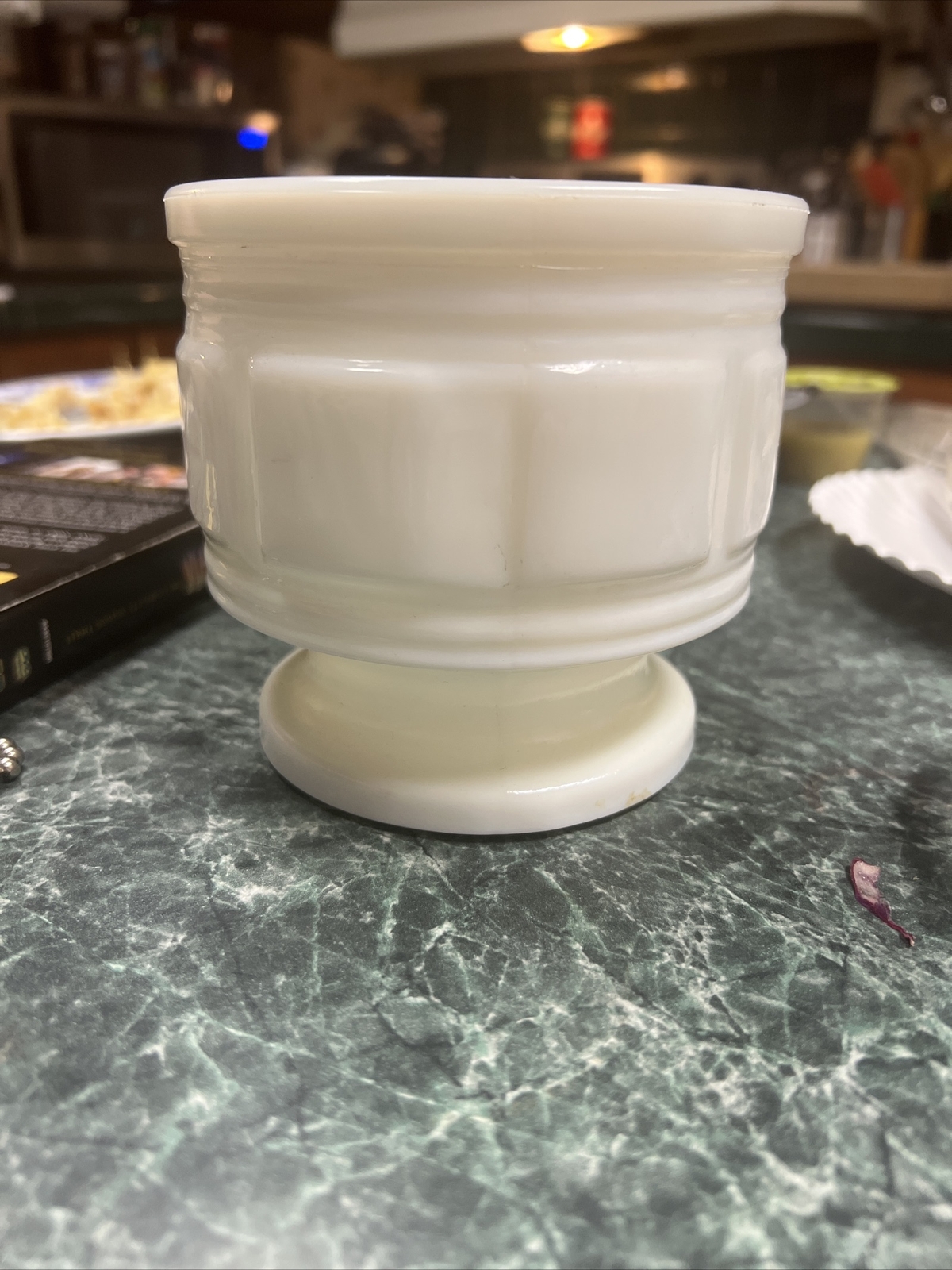 RANDALL MILK GLASS ROUND RAISED Square BLOCK DESIGN BULB PLANTER BOWL ...