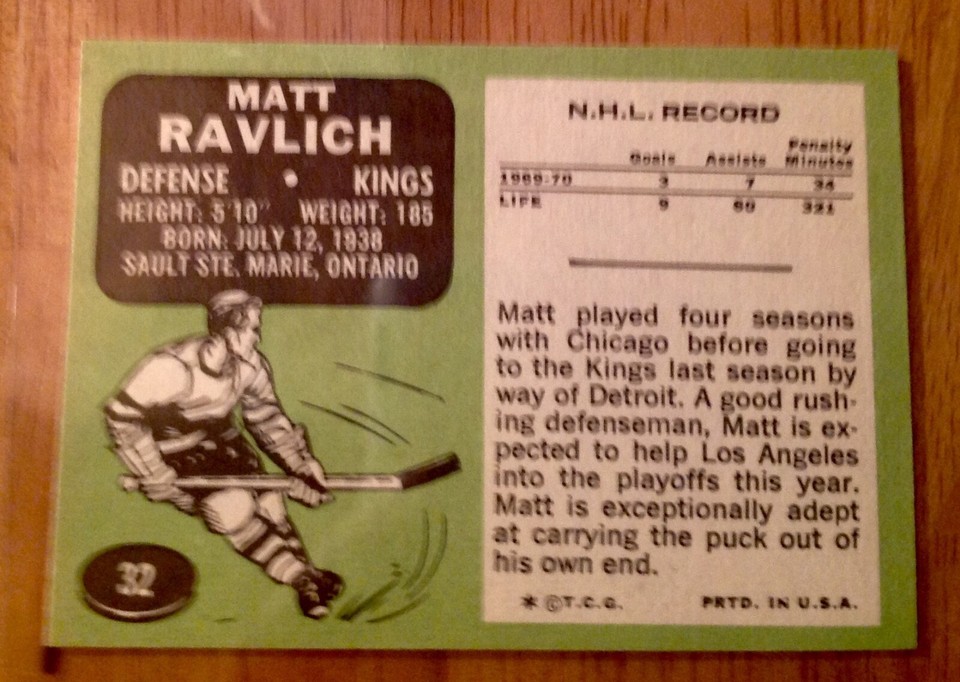 1970 TOPPS HOCKEY MATT RAVLICH KINGS #32 | eBay