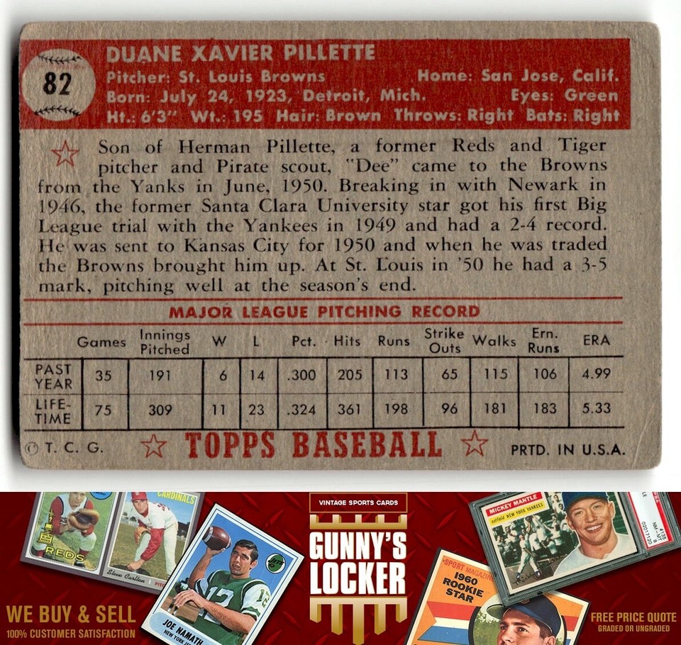 1952 Topps Duane Pillette 82 St. Louis Browns | eBay