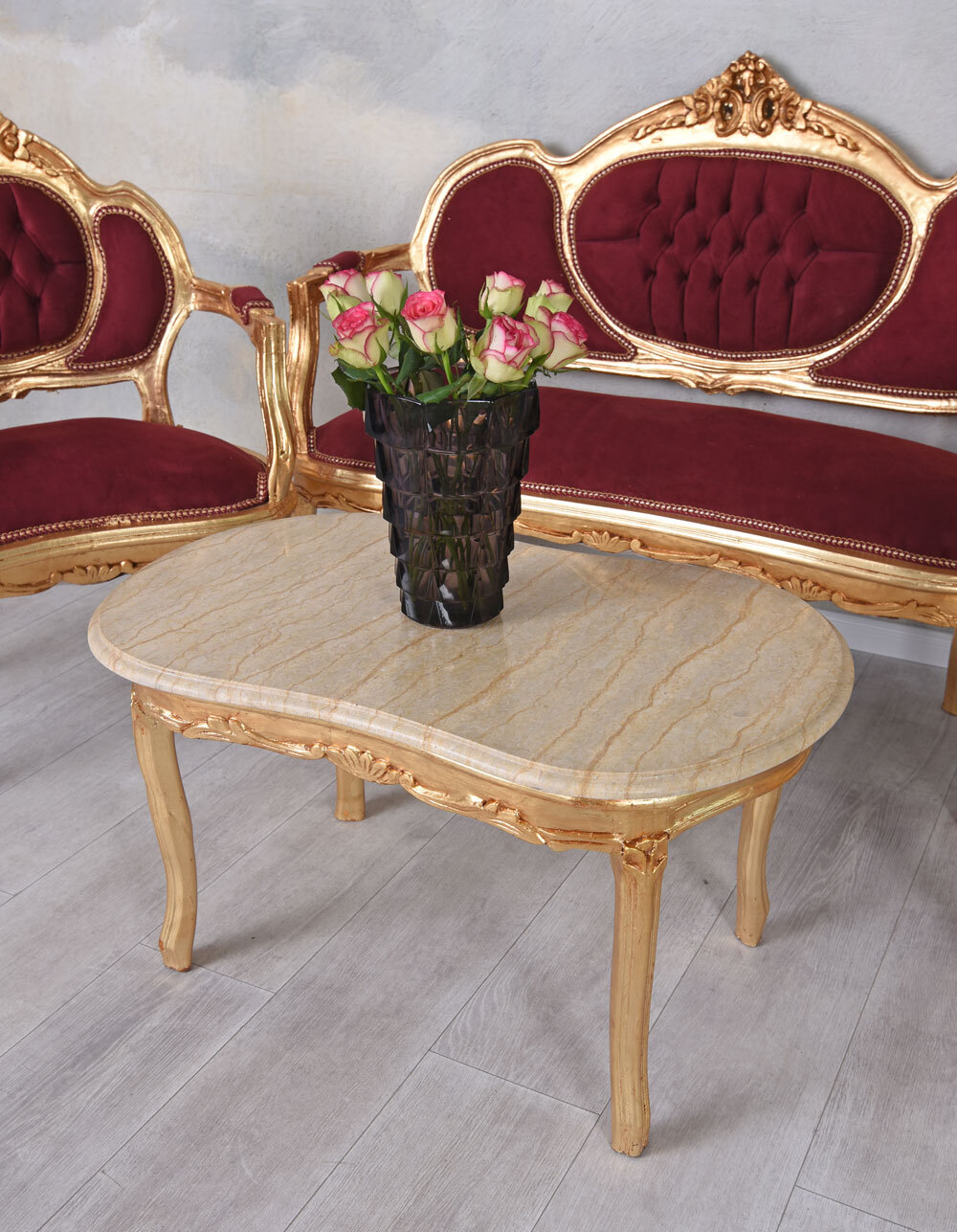 Barock Sofa Sitzgruppe Rokoko Sitzgarnitur Antik Salon Sitzmöbel Samt ...