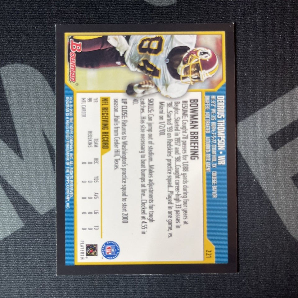 2000 Bowman Football Derrius Thompson Rookie Washington Redskins #221 ...