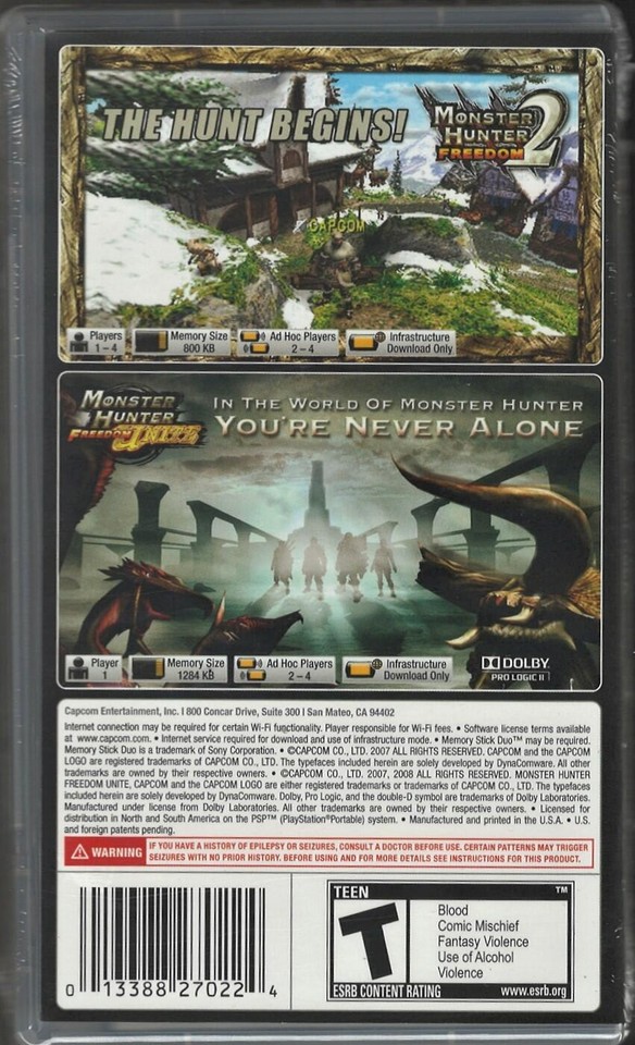 Monster Hunter Freedom 2 and Freedom Unite Dual Pack PSP 13388270224| eBay