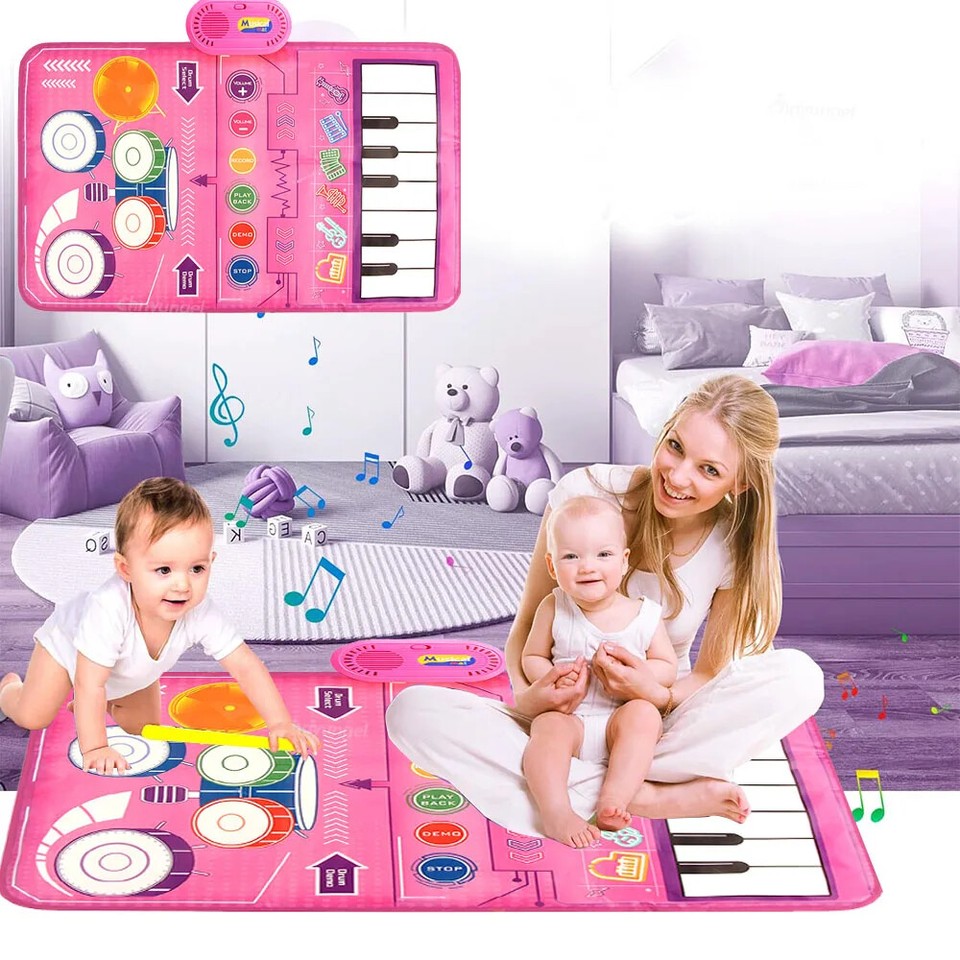 2 In 1 Piano Mat for Kids Piano Keyboard & Jazz Drum Music Touch Play ...