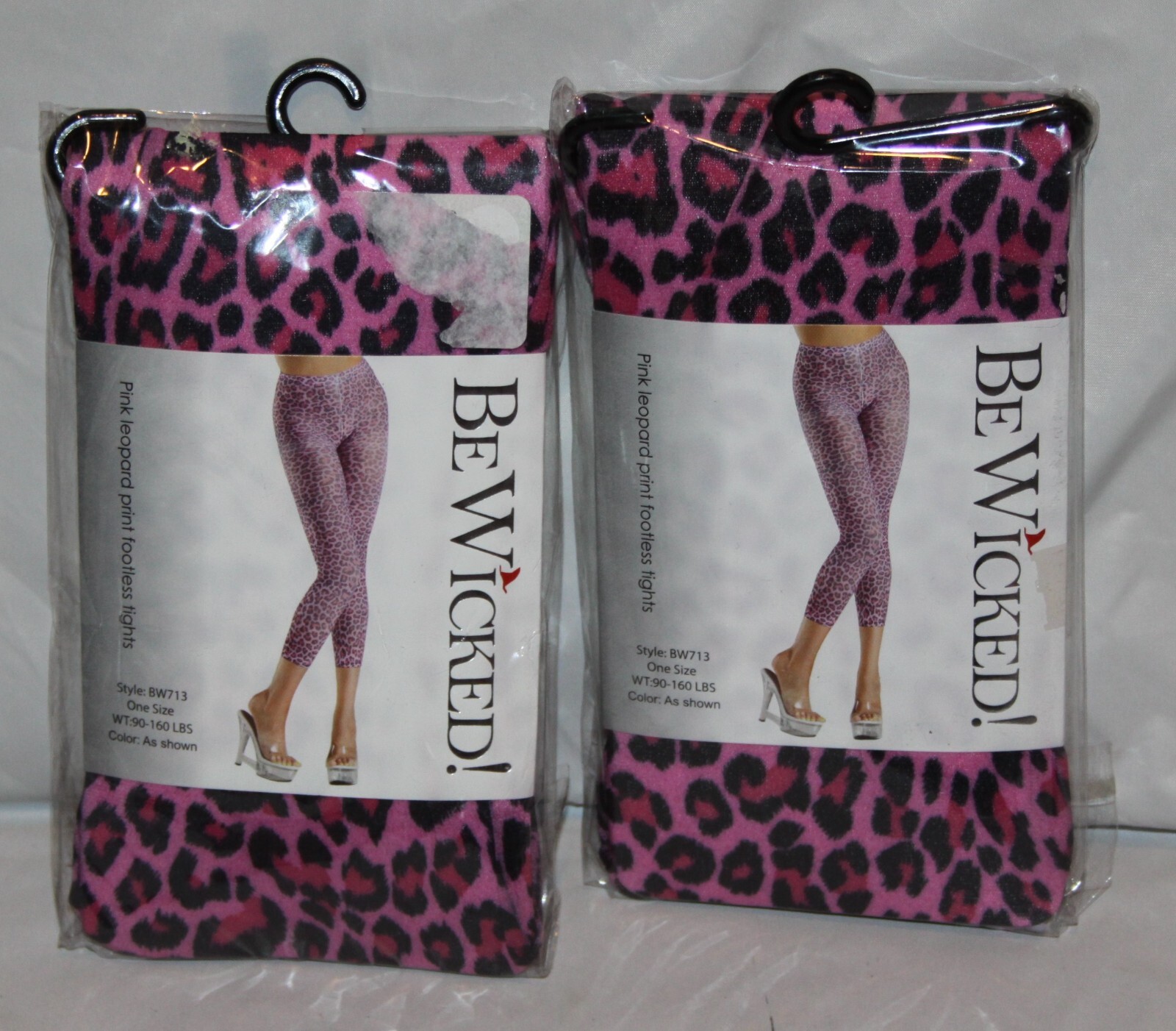 2 pr Pink Leopard Print Footless Tights Pantyhose Animal Costume ...
