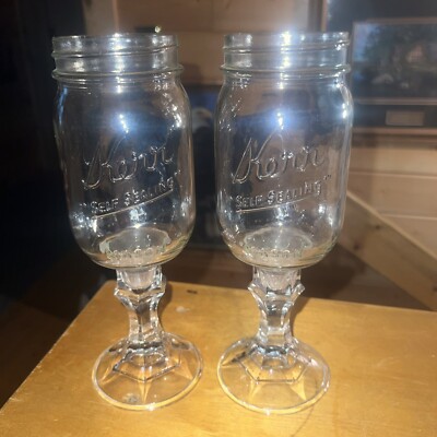 Goblets Ball Pair of Glass Goblets Kerr Jar Wine Glasses 12 oz. Set Of ...