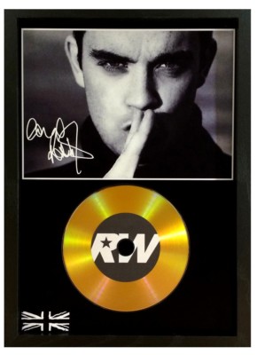 ROBBIE WILLIAMS SIGNED PHOTO - GOLD CD DISC DISPLAY COLLECTABLE ...
