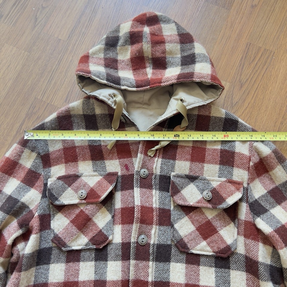 Vintage Woolrich Reversible Jacket Checkered Wool Beige Hooded Vtg ...