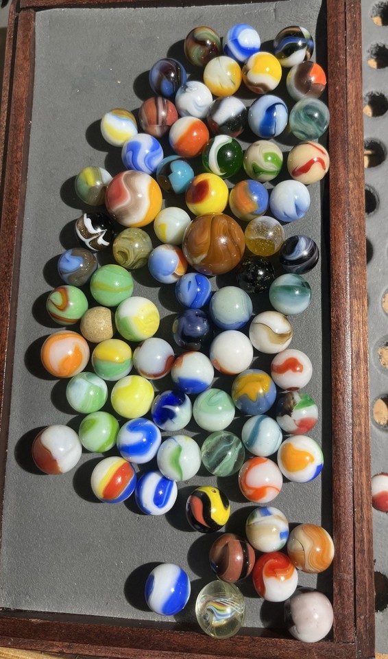 Variety Lot Of 70 Mostly Early Machine Made Marbles A Few Handmades And ...