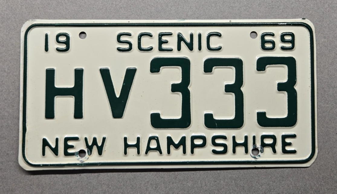 🐾 1969 NEW HAMPSHIRE "PASSENGER" LICENSE PLATE (HV-333) HILLSBOROUGH ...