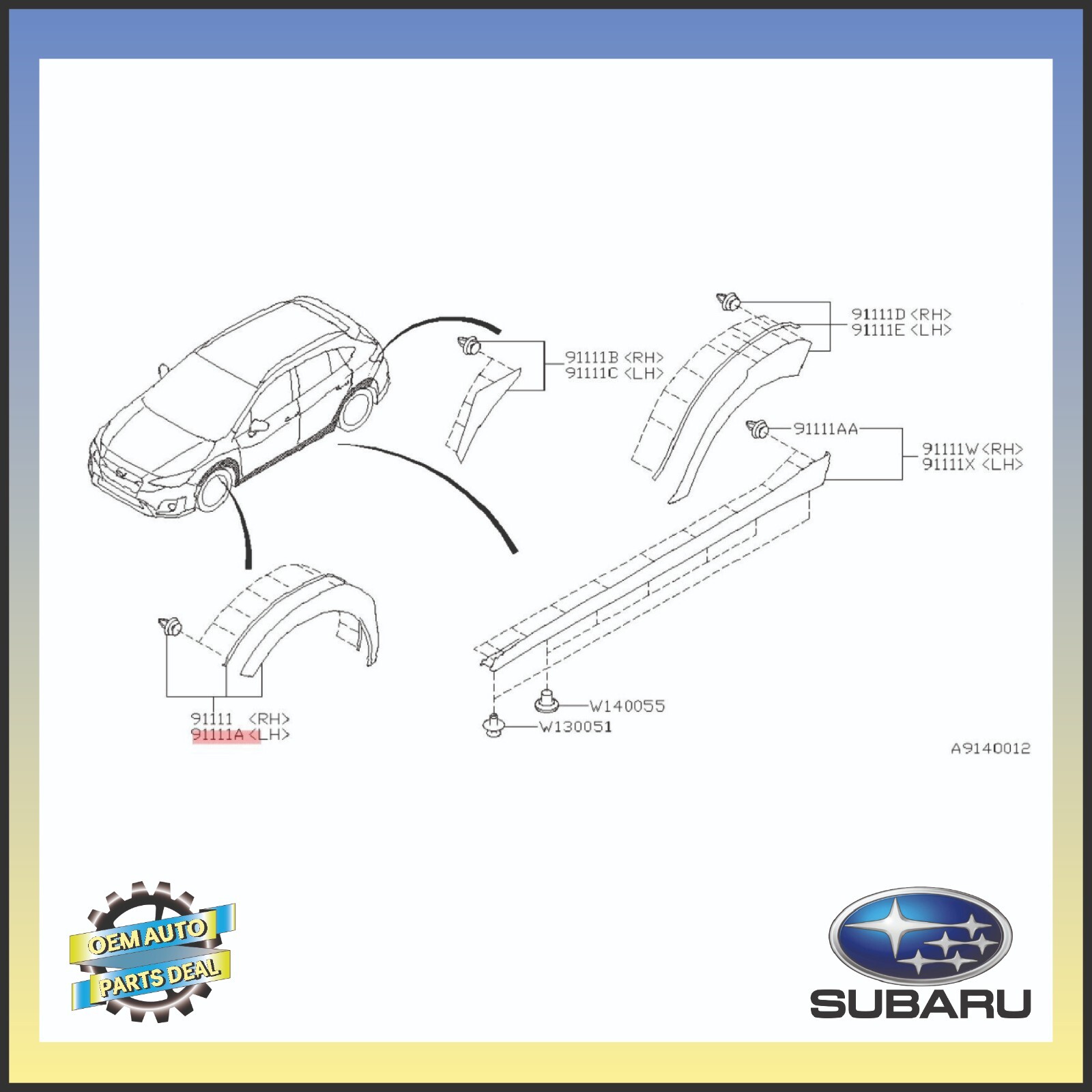 2018 Subaru Crosstrek Left Fender Flare Trim OEM Genuine 91112FL130 for ...