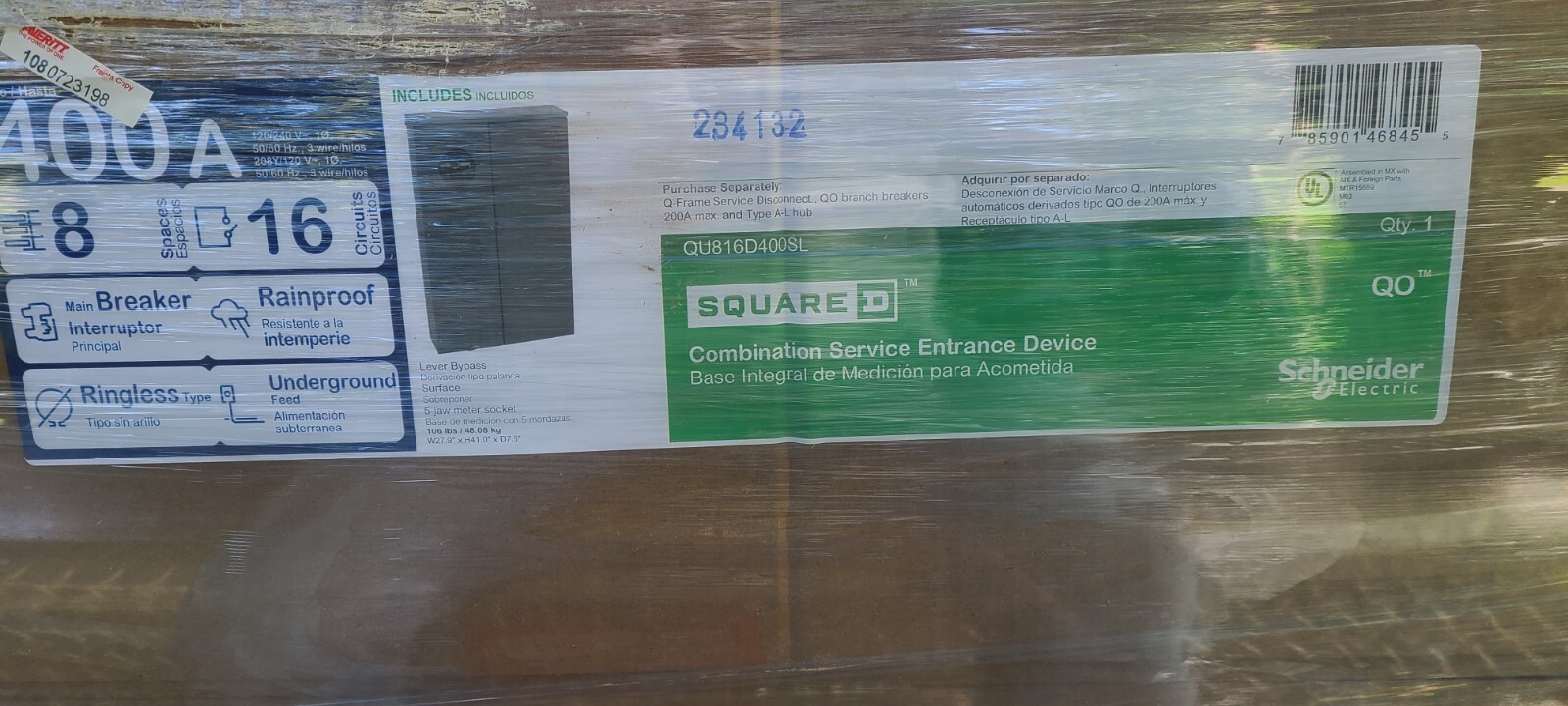Square D QU816D400SL 400A 16-Circuit 8-Space Combination Service ...