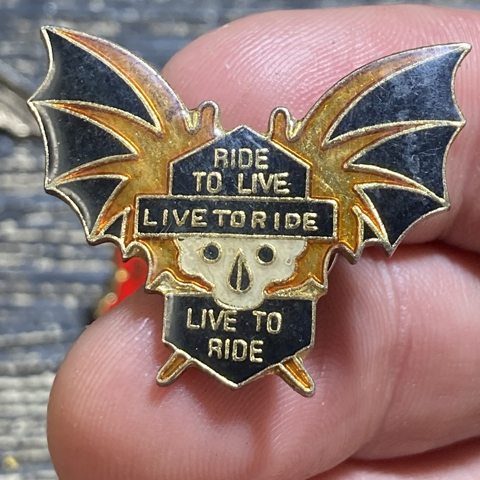 Ride To Live Live To Ride Skull Bat Lapel Pin Hat Jacket Vest EUC K469 ...