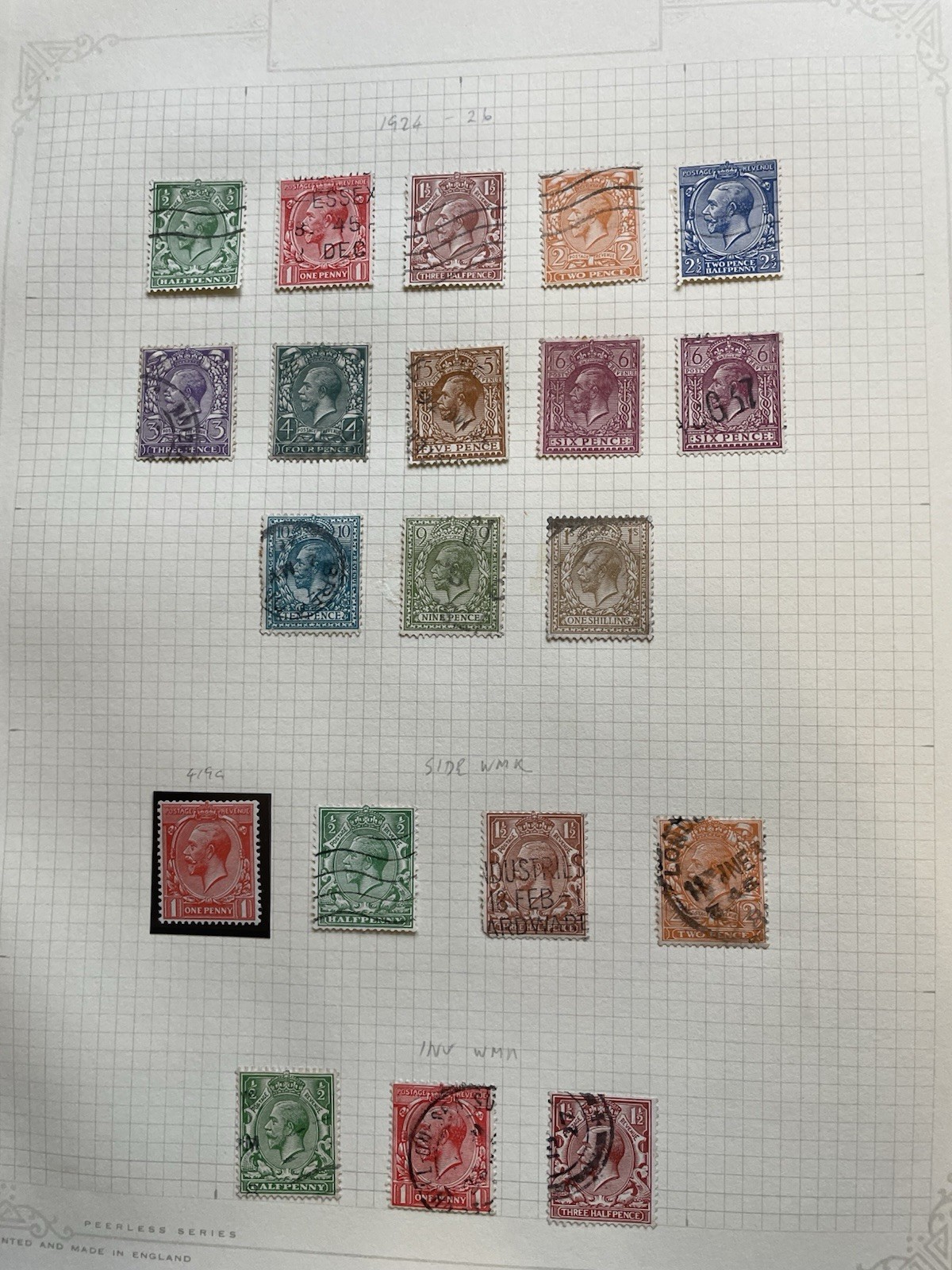 Old Album Page GB KGV 1924-26 Used With Watermark Varieties | eBay UK