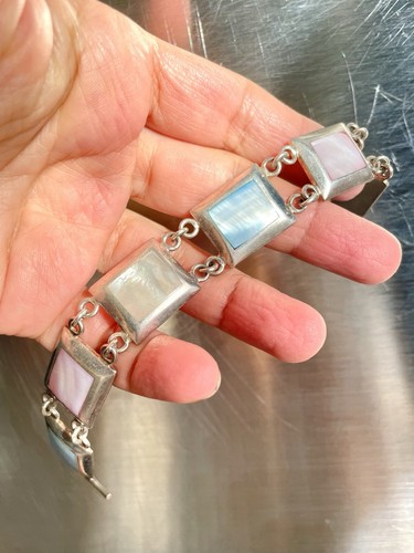 Vintage Sterling Silver Mother Of Pearl Link Bracelet | eBay UK