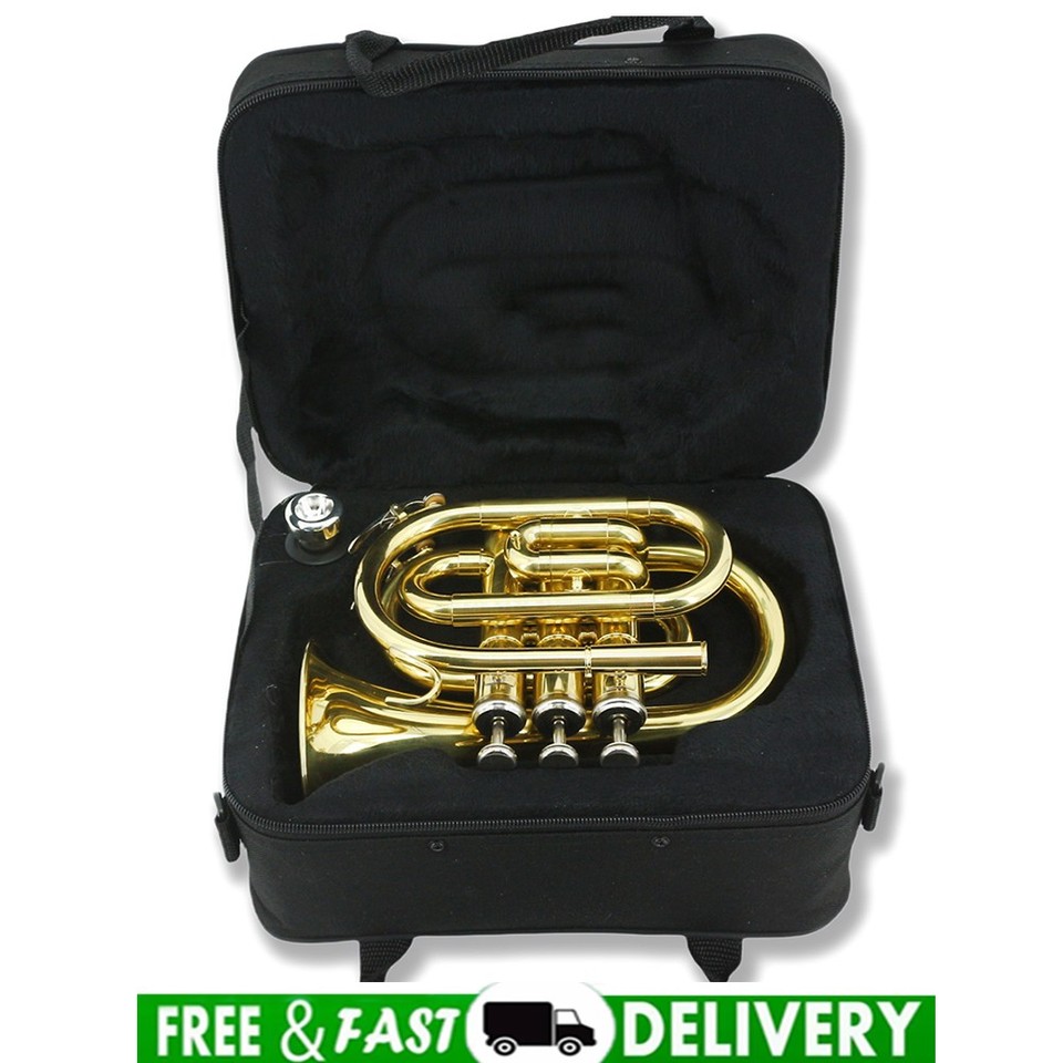 Pocket Trumpet Brass Bb Flat Gold Lacquer Trumpet Mini Portable ...