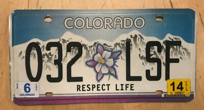 COLORADO RESPECT LIFE COLUMBINE STATE FLOWER LICENSE PLATE " 032 LSF ...
