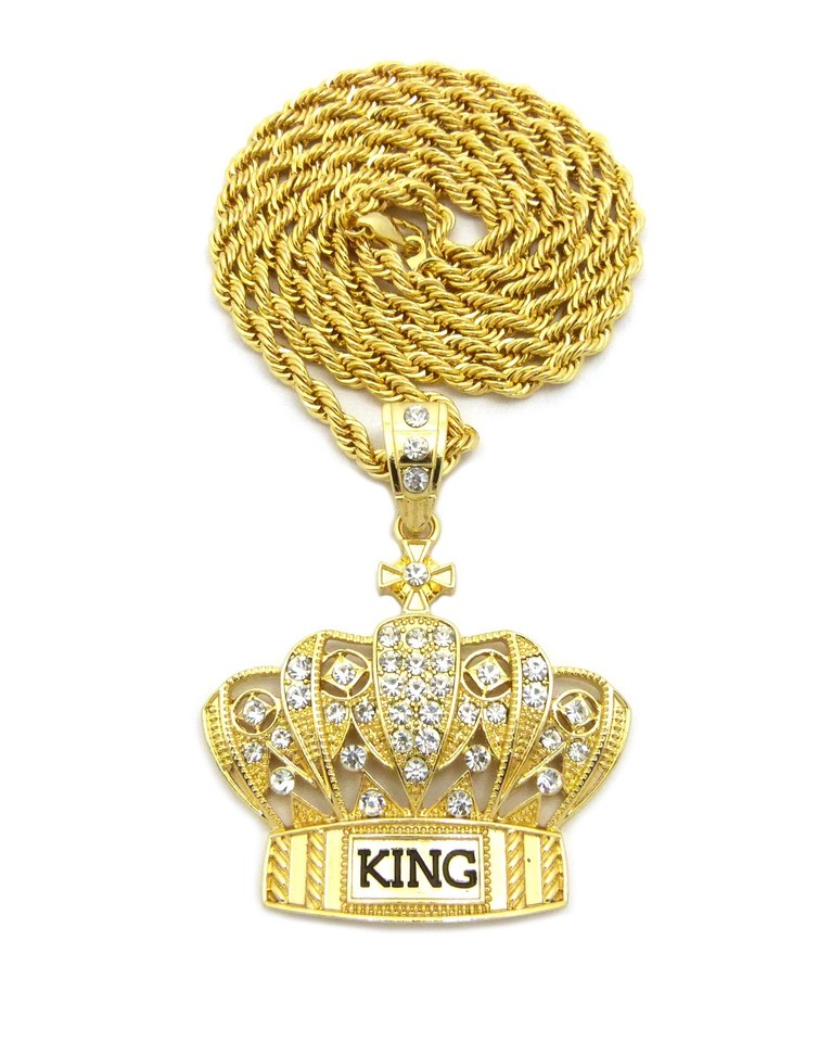 NEW KING CROWN PENDANT & 36" CUBAN/ROPE CHAIN HIP HOP NECKLACE - XYP10G ...