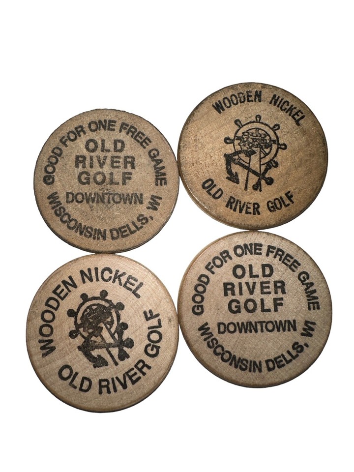 Old River Golf Wooden Nickel Token x4 Wisconsin Dells WI Free Game ...