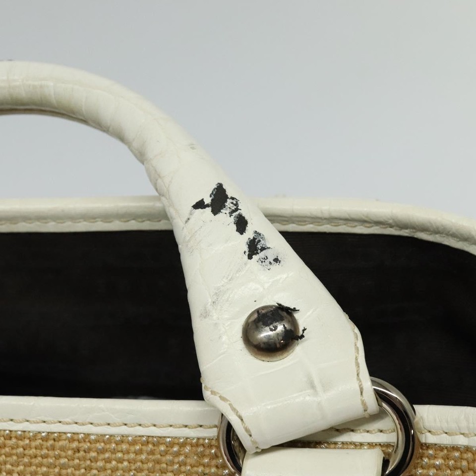CELINE Hand Bag Straw Leather Beige Silver Auth 122443 | eBay