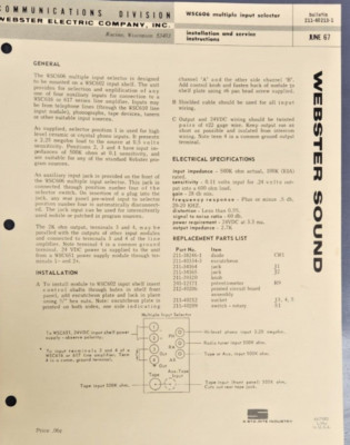 Webster Electric WSC606 Multiple Input Selector Schematic Diagram | eBay
