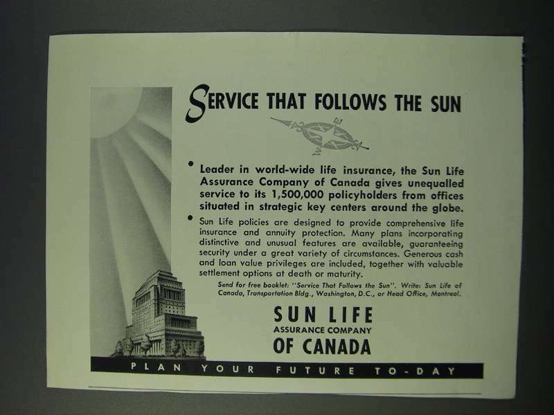 1949 Sun Life Assurance Company of Canada Ad - Service that Follows the ...