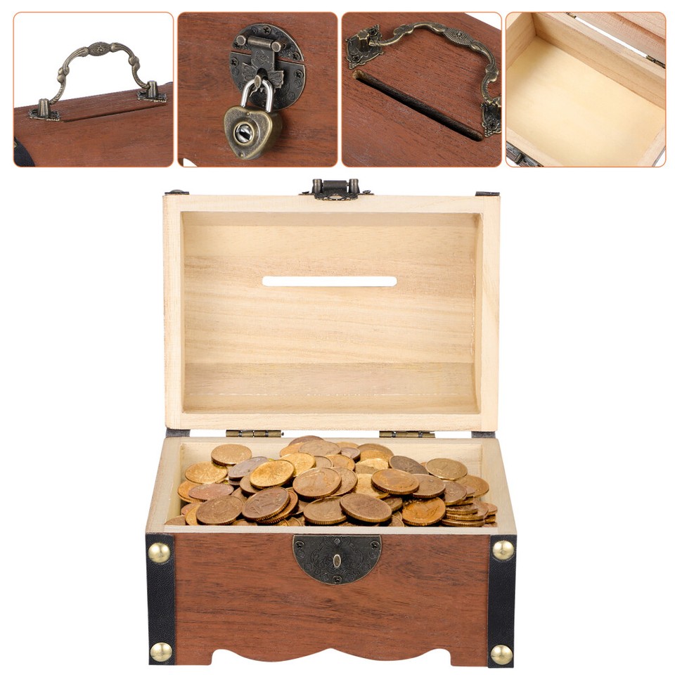 Treasure Chest with Lock Lockable Wooden Box Child Baby Vintage Storage ...