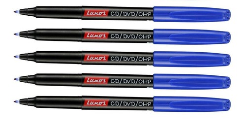 5 x Fine Tip Permanent Marker Pen Blue CD DVD OHP Marker Water Proof ...