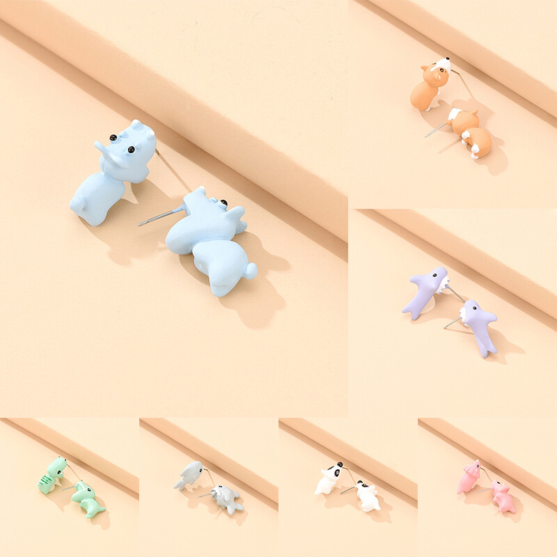 1Pair Cute Animal Bite Earring Cartoon Soft Clay Animal Earring ...