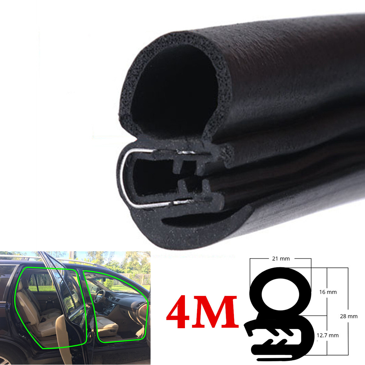 Car Door Seal Strip Body Mounted EPDM Steel Belt Strip Moldings Trims 4 ...
