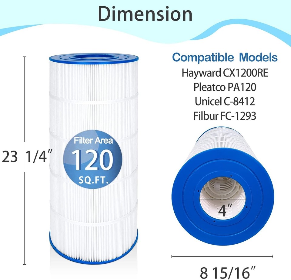 POOL SPA FILTER REPLACES PLEATCO PA120 HAYWARD CX1200 UNICEL C-8412 ...